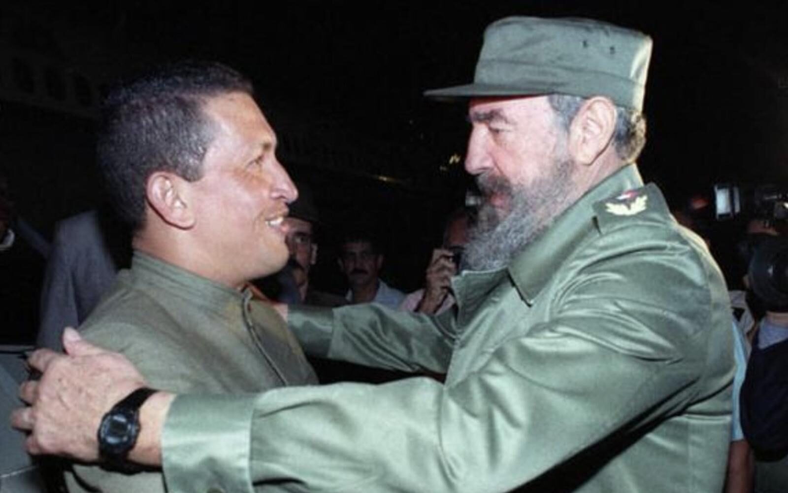Hugo Chavez (L) and Fidel Castro (R), Dec. 13, 1994, Havana, Cuba ...