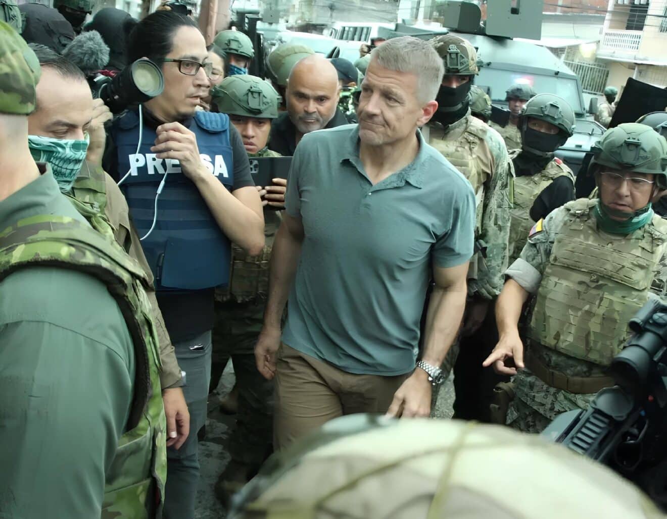 US mercenary Erik Prince leads a security operation in Guayaquil, Ecuador, March 27, 2025. Photo ...